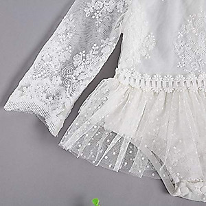 Kayotuas Newborn Infant Baby Girls Butterfly Sleeve Romper Clothes Ruffle Lace Bodysuit Tutu Dress Jumpsuit Princess Outfit (White Long-Sleeve #2, 0-6 Months)