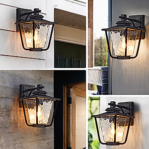 Birsppy pherolion Outdoor Lights for House Exterior Light Fixture Waterproof Outside Lights for House Black with Stone-Patterned Glass Porch Lights Wall Mount for House, Garage, Front Door