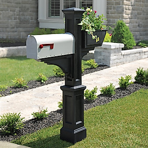 Mayne Inc. Westbrook Plus Mail Post - Black - 40.5in L x 8in W x 56.5in H - Standard Post, Arm Plus & Planter (5830-B)