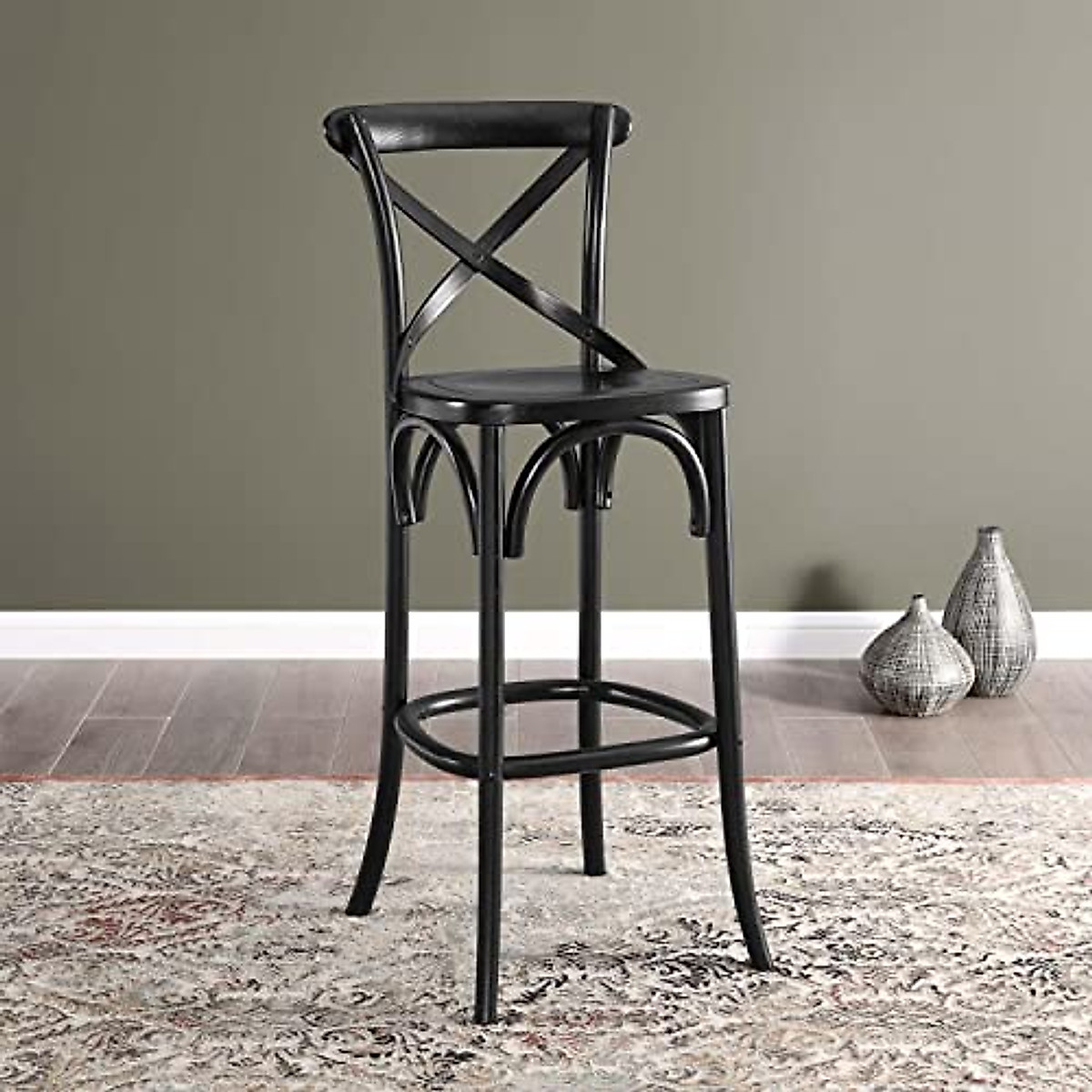 Modway Gear X-Back Wood Bar Stool in Black