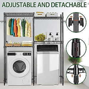 YEPOTUE Clothes Drying Rack, 4 Tiers Laundry Room Organization and Storage with Adjustable Shelves, Heavy-Duty Over Washer and Dryer Shelves Space Saver Closet Rack Towel Storage Black