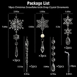 18pcs Christmas Tree Decoration Crystal Ornaments - Hanging Acrylic Christmas Snowflake Icicle Drop Crystal Ornaments for Christmas Tree Winter New Year Party Supplies