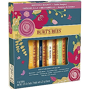 Burt's Bees Gifts, 4 Lip Balm Products, Balm Bouquet Spring Set - Classic Beeswax, Vanilla Bean, Cucumber Mint & Coconut Pear (4 Pack)