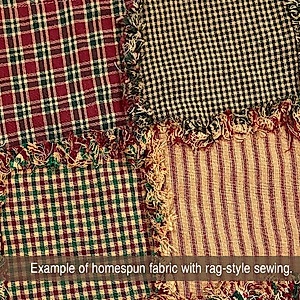 Primitive Red & Tea Dye Ticking Stripe Homespun Cotton Fabric by JCS - Sold by The Yard