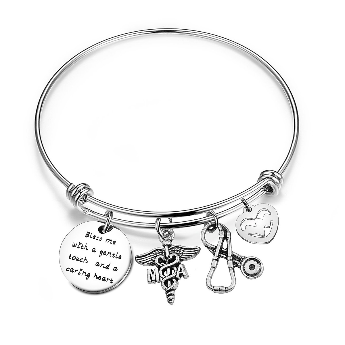 bobauna Medical Assistant Bracelet with MA Caduceus Stethoscope Heartbeat Charms Gift for Nurse Medical Assistant Bless Me With A Gentle Touch And A Caring Heart (medical assistant bracelet)