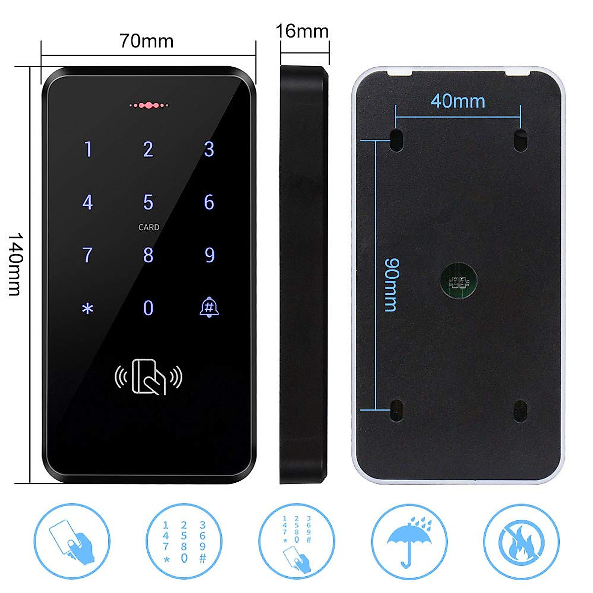 HFeng Outdoor IP68 Waterproof RFID Keypad Touch Access Control System Rainproof WG26/34 125KHz Card Reader + 10pcs EM4100 Keyfobs