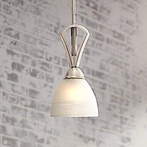 Possini Euro Design Milbury Satin Nickel Silver Mini Pendant Light 6" Wide Modern White Alabaster Glass Shade Fixture for Dining Room House Entryway Bedroom Kitchen Island Hallway High Ceilings