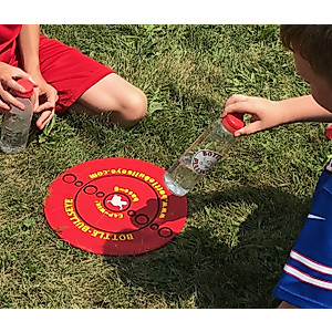 Bottle-Bullseye™ Official Travel Kit - Fun Indoor & Outdoor Game Like Darts. Play Almost Anywhere: Parties, picnics, Camping, Tailgating. Durable Weatherproof Target & Bottles are Made in The USA!!