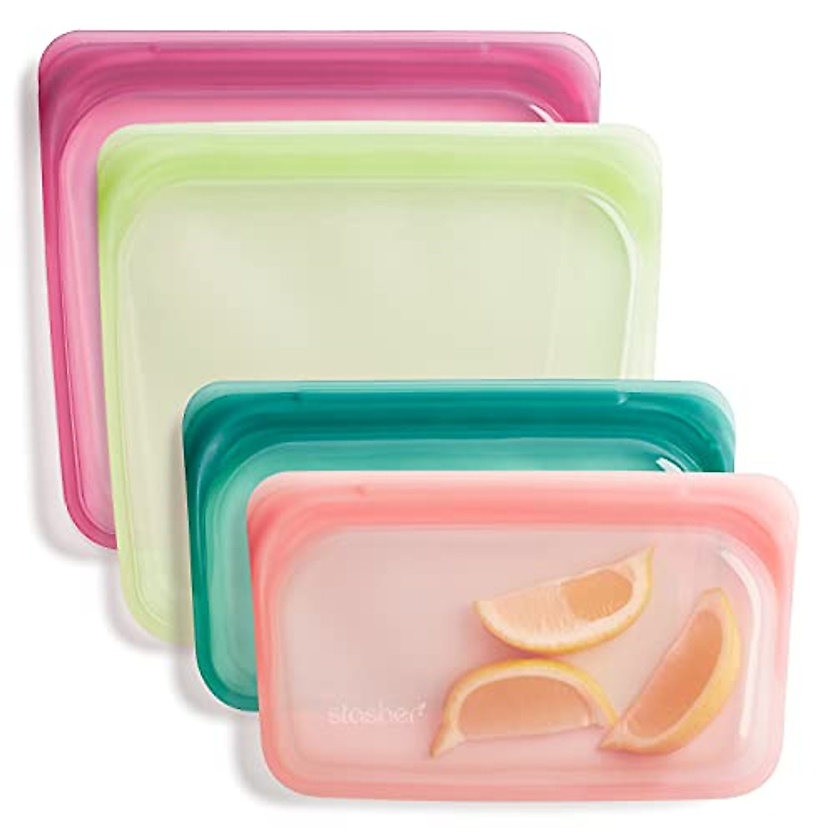 Stasher Platinum Silicone Food Grade Reusable Storage Bag, Tropical (Bundle 4-Pack Large) | Reduce Single-Use Plastic | Cook, Store & Silicone Bag, Stand-up, Amethyst