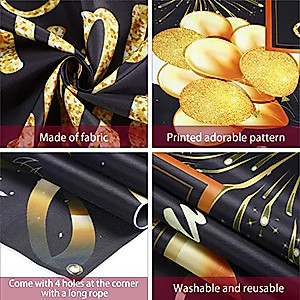 Blulu Happy Birthday Backdrop Banner Sign Poster Large Fabric Glitter Balloon Fireworks Sign Birthday Photo Backdrop Background for Birthday Party Decoration Supplies, 72.8 x 43.3in (Black and Gold)