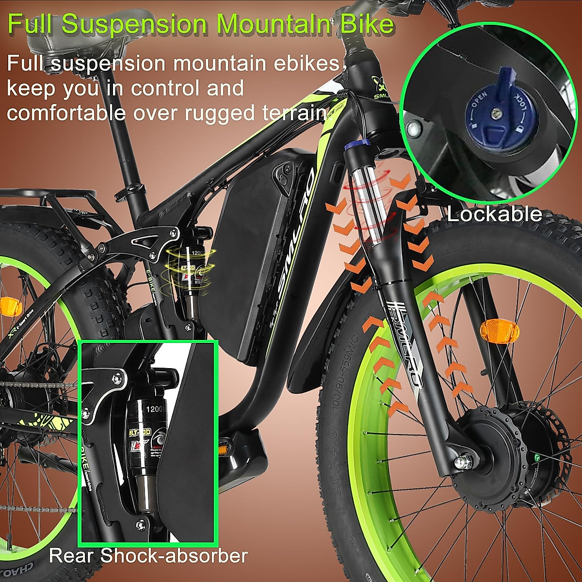 (US in Stock) SMLRO V3 Plus Dual Motors MTB with Rear Shock Absorber, 22.4AH 2000W 26" Fat Tire Electric Bike 35MPH, Mountain AWD E-Bike Suspension Electric Bicycle Ebikes for Adults (Black & Grey)