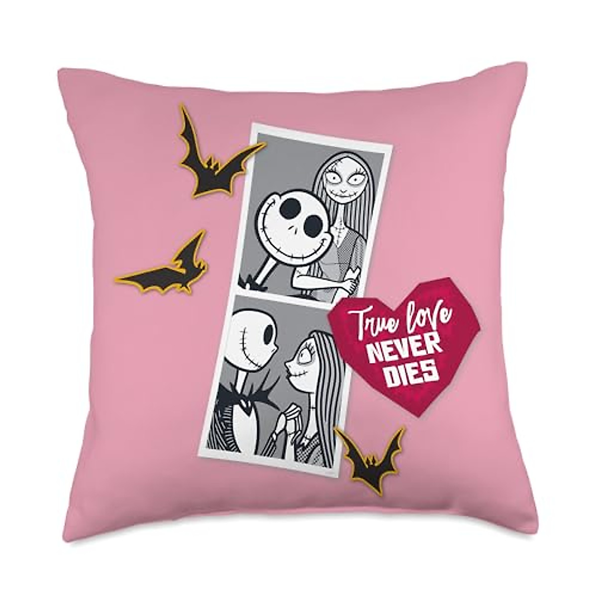Disney Tim Burton’s The Nightmare Before Christmas Jack Sally Heart Throw Pillow, 18x18, Multicolor