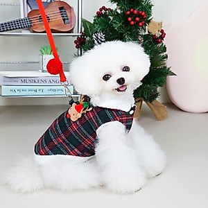 UETZLTB Christmas Dog Jacket Harness and Leash Warm Winter Windproof Puppy Fleece Coat Vest Cute Reindeer Plaid Pet Clothes for Small Medium Dogs Cats