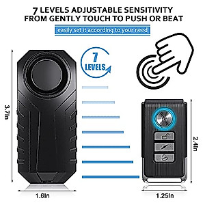 Bicycle Alarm with Remote, Anti Theft Wireless Vibration Alarm, 113db Waterproof Wireless Alarm Control Updated Anti Theft Alarm Bike Motorcycle Vehicle Security Alarm, Door Window Alarm (4 Pieces)