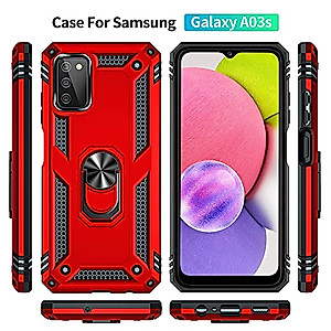Yiakeng Samsung A03S Case, Galaxy A03S Case with HD Screen Protector, Military Grade Protective Cases with Ring for Samsung Galaxy A03S (Red)