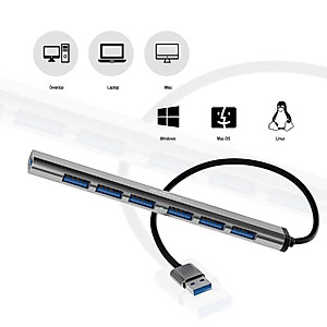 Achoro 7 Ports 3.0 & 2.0 USB Ports Hub - Aluminium Alloy - High-Speed USB Port Expander - Extra USB Hub for PC, iMac, MacBook, Windows, Desktop, and More – A Multiple Computer USB HUB (7 PORTS)