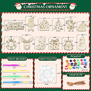 Springflower 36pcs Wooden Christmas Ornaments for Hanging Decorations,12 Styles Unfinished Wood Slices with Holes for Kids,DIY Craft Gift Toys with Paint Set for Girls and Boys Ages 5 6 7 8 9 10 11 12