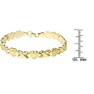 MCS Jewelry Sterling Silver Yellow OR White Stampato XOXO Friendship and Relationship Chain Bracelet (Yellow)