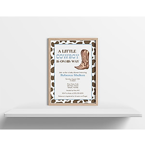 Cowboy Baby Shower Invitation Baby Shower Sprinkle Cow Boy It's a Boy Blue Boots Farm Barn Country Printed Cards Customized Personalized Cards (12 Count)