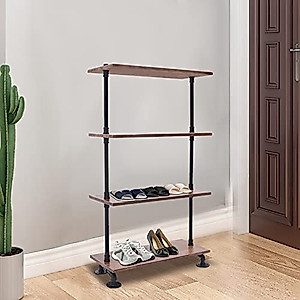 Futchoy 4 Tier Industrial Iron Pipe Shelf Unit Free Standing Bracket Solid Wood Rustic Vintage Multifunctional Display Rack Open Metal Book Shelf for Home Office Organizer