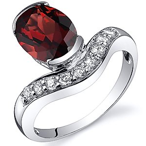PEORA Garnet Ring in Sterling Silver, Floating Solitaire, Oval Shape, 9x7mm, 2.25 Carats total, Comfort Fit, Size 7