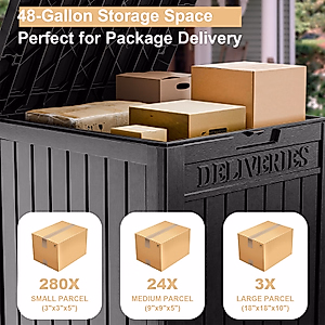 Package Delivery Boxes for Outside,48 Gallon Lockable Outdoor Storage Box,Large Double -Wall Resin Package Delivery Waterproof Deck Box for Porch,Patios (Black)