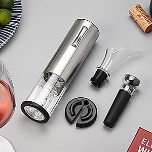 Abuzhen Electric Wine Opener, with Foil Cutter, Vacuum Stopper and Wine Aerator Pourer & USB Charging Cable,Automatic Corkscrew Bottle Opener for Wine Lover 4-in-1 Gift Set, Stainless Steel
