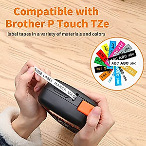 MarkDomain Label Maker Printer with 1pc JM-231 Label Tape, E1000 Label Machine and 6-Pack Compatible Label Tape Replacement for Brother TZe221 TZe-221 3/8"(9mm) x 26.2'(8m), Orange
