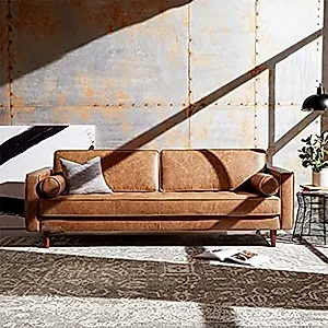 sgzyl Rivet Mid-Century Leather Sofa Couch, 86.6" W