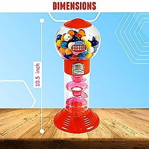 Playo 10.5" Gumball Machine for Kids, Spiral Style Candy Dispenser for Gifts, Parties or Events - Bubblegum Machine w/Gumb Balls Included (Red)