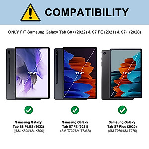 COO Case for Samsung Galaxy Tab S8 Plus/S7 FE/S7 Plus with S Pen Holder, Premium PU Leather Stand Folio Tablet Case for Galaxy Tab S8+ 2022/S7 FE 2021/S7 Plus 2020 12.4” (Blue)