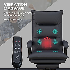 Vinsetto Executive Massage Office Chair with 6 Vibration Points, Microfiber Computer Desk Chair, Heated Reclining Chair with Footrest, Armrest, Double Padding, Charcoal Gray