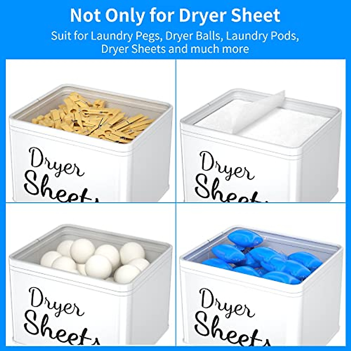 RuiNuyoah Farmhouse Metal Dryer Sheets Holder with Lid for Laundry Room Decor and Accessories, Modern Dryer Sheet Container for Storage and Organization, Large Dryer Sheet Dispenser White