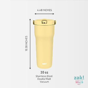 Zak Designs Sutton Travel Tumbler for On the Go, 30oz Stainless Steel with Vacuum Insulation, Straw Spout, Carry Handle for Cold Drinks (Vanilla Yellow)