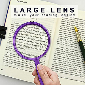 LELE LIFE 10X 95mm Large Magnifying Glass for Seniors and Kids, Unique Bamboo Handheld Reading Magnifier, Hand Held Reading Magnifying Glass for Reading and Hobby Observation, Purple