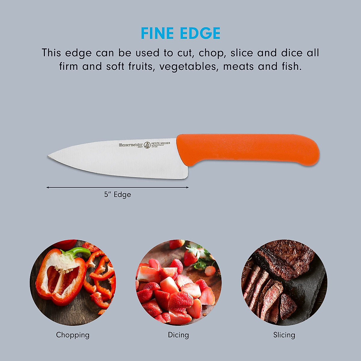 Messermeister Petite Messer 5” Chef’s Knife, Orange - German 1.4116 Stainless Steel & Ergonomic Handle - Lightweight, Rust Resistant & Easy to Maintain