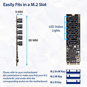IO CREST Internal 5 Port Non-RAID SATA III 6GB/s M.2 B+M Key Adapter Card for Desktop PC Support SSD and HDD. JMB585 Chipset