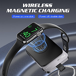 Pddosi Portable Charger for Apple Watch, 1500mAh iWatch Charger Travel, Magnetic Portable Watch Charger Keychain, Portable Wireless Charger for iWatch Series 10/9/8/7/6/5/4/3/2/SE/Ultra (Black)