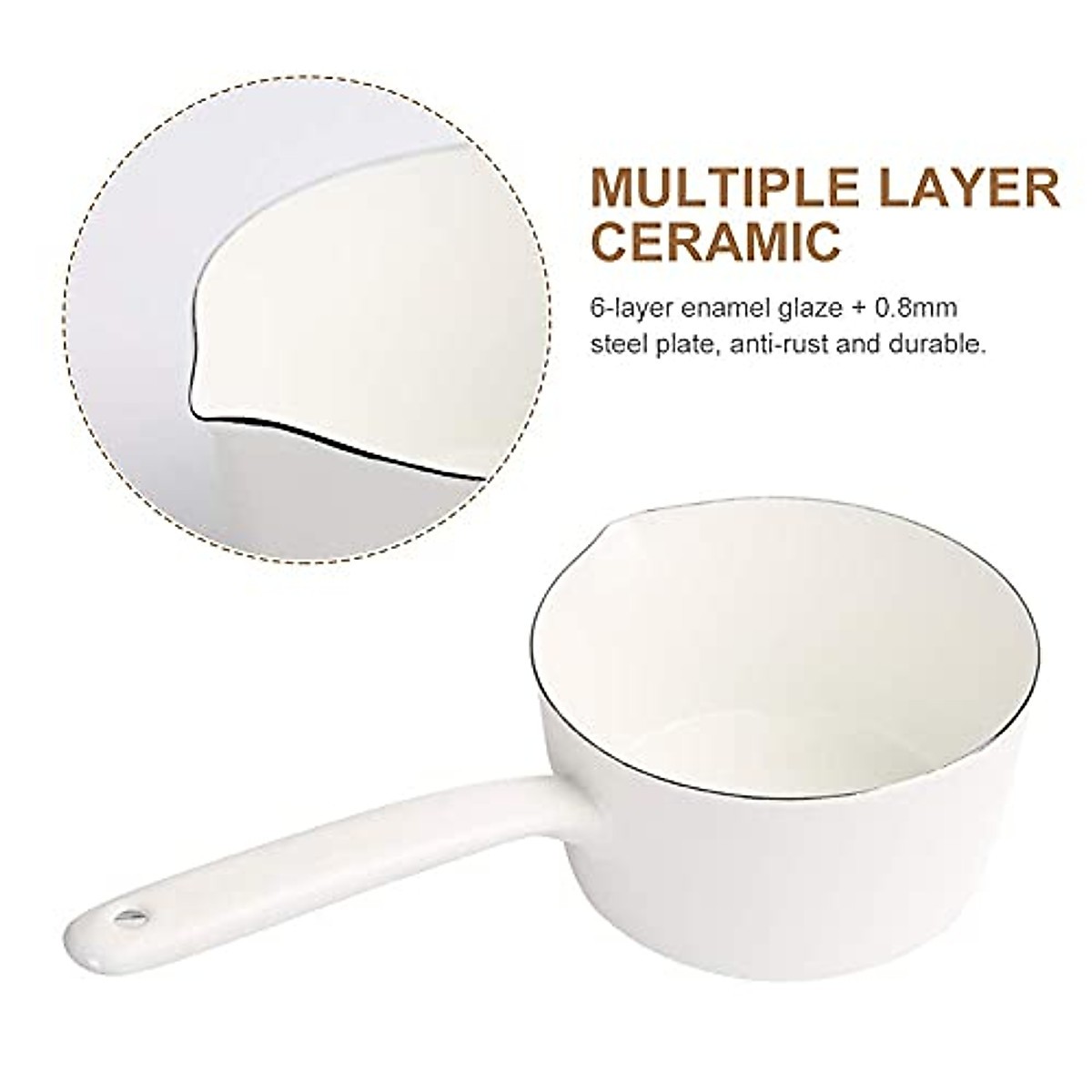 CALIDAKA 1.2L Enamel Milk Pan, Mini Butter Warmer, Enamelware Saucepan Pan with Pour Spout, Nonstick Enamel Milk Pot, Enamel Melting Pot for Induction Electric Gas Stoves