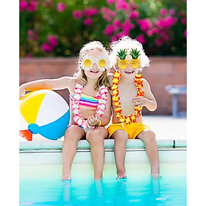 ALKNOT 36pcs Hawaiian Leis Bulk, 6 Pairs Funny Hawaiian Glasses, 12pcs Hawaiian Flower Hair Clip, Fun Summer Party Favors for Beach Wedding Birthday Party Decoration Supplies