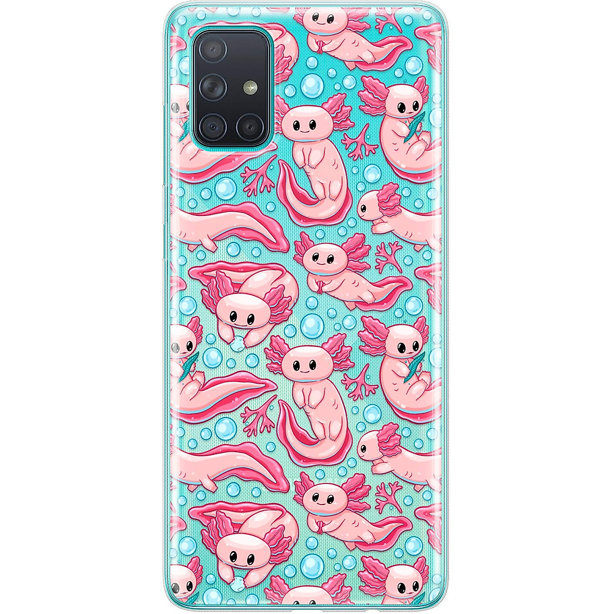 TPU Phone Case Compatible with Samsung A72 A71 5G A70 A51 A50 A32 A21 A11 A12 A13 A14 A01 Ocean Axolotl Cute Soft Salamander Lightweight Lizard Clear Flexible Pink Silicone Sea Shockproof Cover