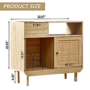 wirrytor Rattan File Cabinet, Wood Lateral Filing Cabinet with Door, Print Stand with Open Storage for Home Office Small Space, Natural