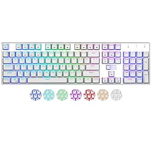 HUO JI E-Yooso Z-88 RGB Mechanical Gaming Keyboard USB Wired, Customizable RGB Backlit, Blue Switches - Clicky, Metal Panel, 104 Keys for Mac, PC, Silver+White