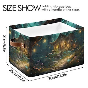 WELLDAY 2PCS Storage Basket Fairy Fantasy Forest Large Foldable Storage Bin Cube Collapsible Organizer