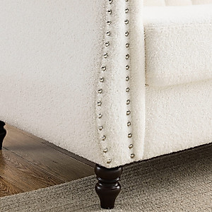 Xozor 80" Chesterfield Sofa,3 Seater Sofa Tufted Couch Upholstered Sofa Couch,with Rolled Arms and Nailheads,Two Pillows, for Living Room, Bedroom, Office, Apartment. Teddy White