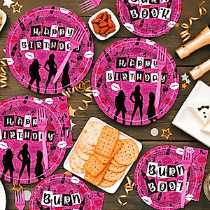 Girls Party Supplies Birthday Tableware - 96 Pcs Burn Book Lips Plates and Napkins Sets with Forks, So Fetch Women Movie Party Decorations, Bridal Shower Disposable Dinnerware, Serves 24