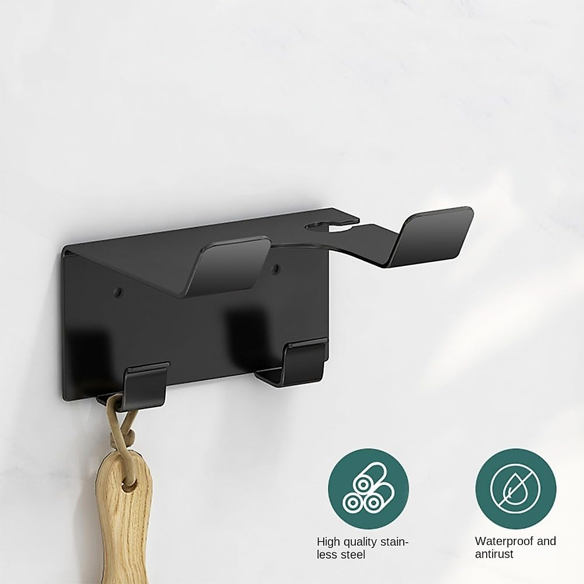 gifthub 1 Pcs Hair Dryer Holder Wall Mount, Multi-Purpose Stainless Steel Storage Rack Strong Bearing Capacity Compatible with Most Hair Dryers, for Bedroom Bathroom(Black)