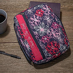 Pink Floral Trust Him Quilted 8.5 x 6.5 Fabric Zippered Bible Cover Case Handle, Thinline