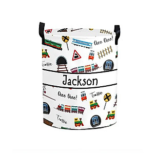CustomLife Train Kids Customized Dirty Clothes Laundry Basket with Knitting Handle Dirty Clother Bag 19.69 inches (H) x 14.17 inches (W)