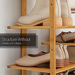 MoNiBloom 12 Tier Shoe Rack for Entryway, Bamboo Vertical Double Row Shoe Storage Space Saving Shoe Organizer for Small Spaces Corner Bedroom, Natural